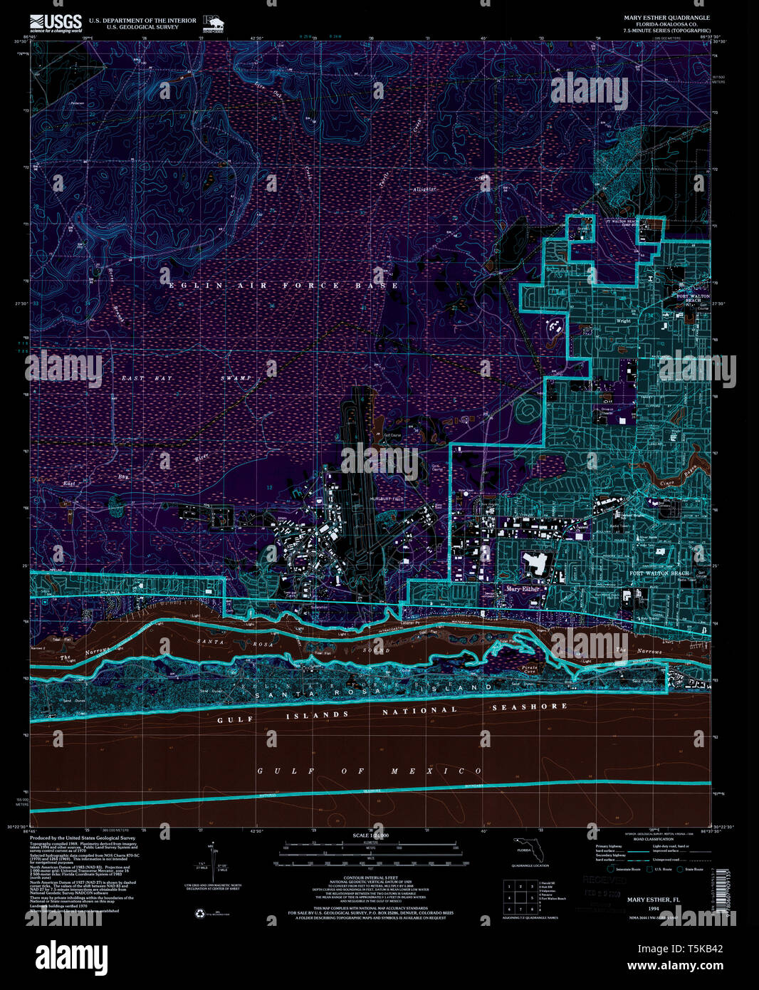 USGS TOPO Map Florida FL Mary Esther 347363 1994 24000 Inverted ...