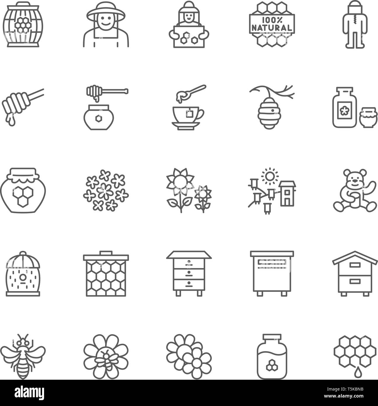Set of Honey Line Icons. Beekeeper, Protective Suit, Apiary, Beehive ...