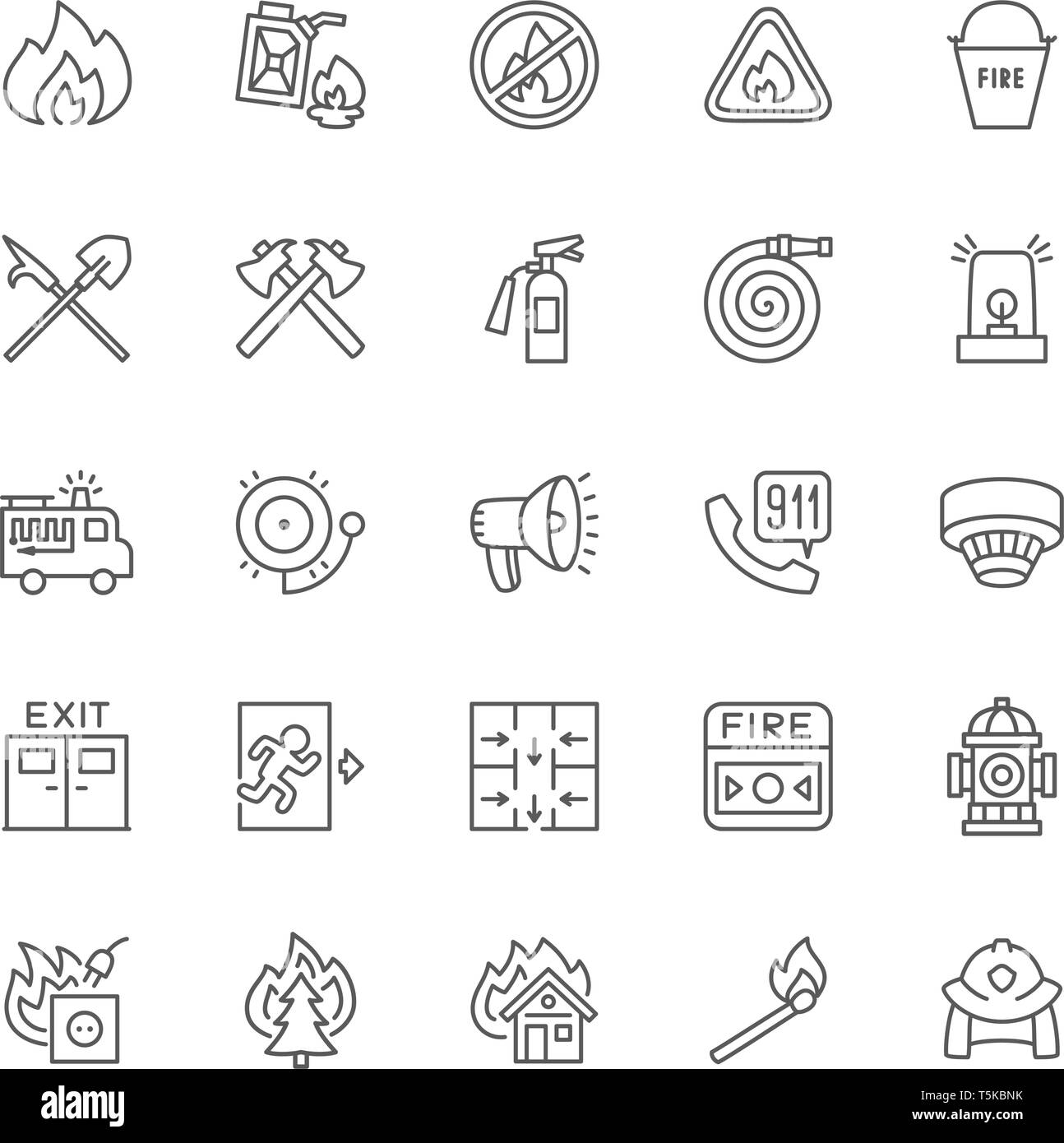 Set of Firefighter Line Icons. Fireman, Evacuation Plan, Hydrant and ...