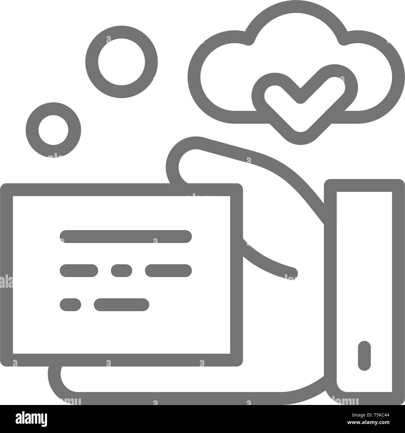 Hand with receipt, signed prescription, quality control line icon Stock ...