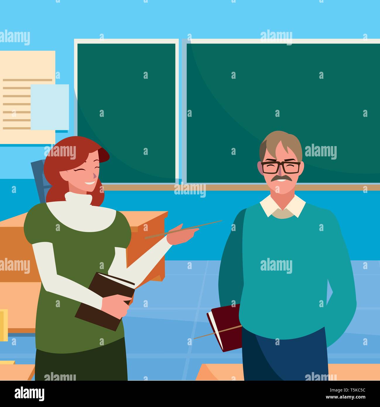 teachers couple in the classroom characters vector illustration design ...