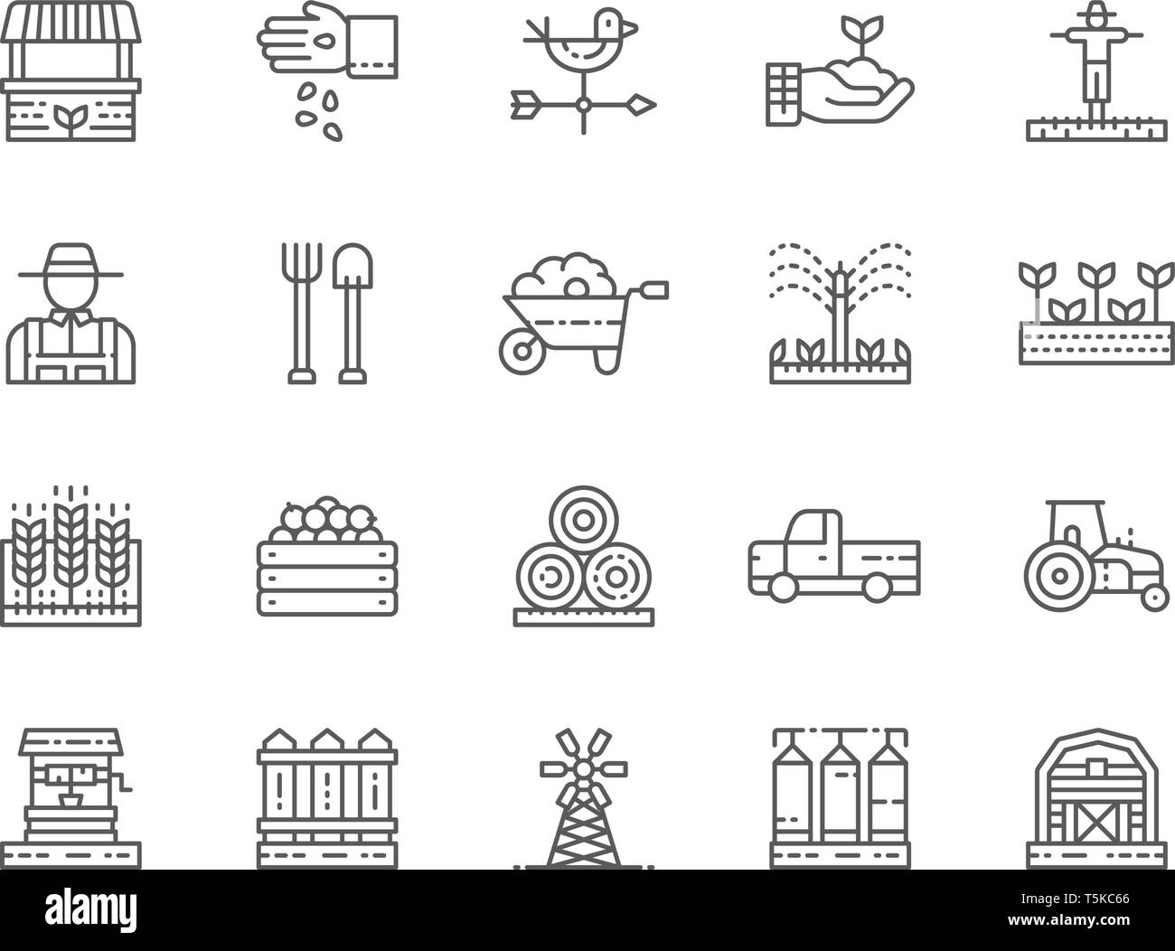 Set of Farming and Agriculture Line Icons. Farmer, Tractor, Millwheel ...
