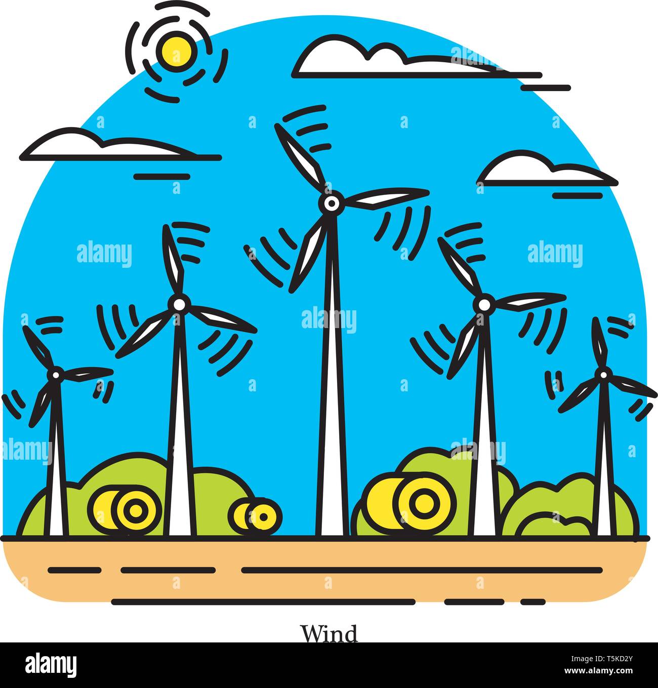 Wind power plant. Powerhouse or electric generating station. Industrial ...