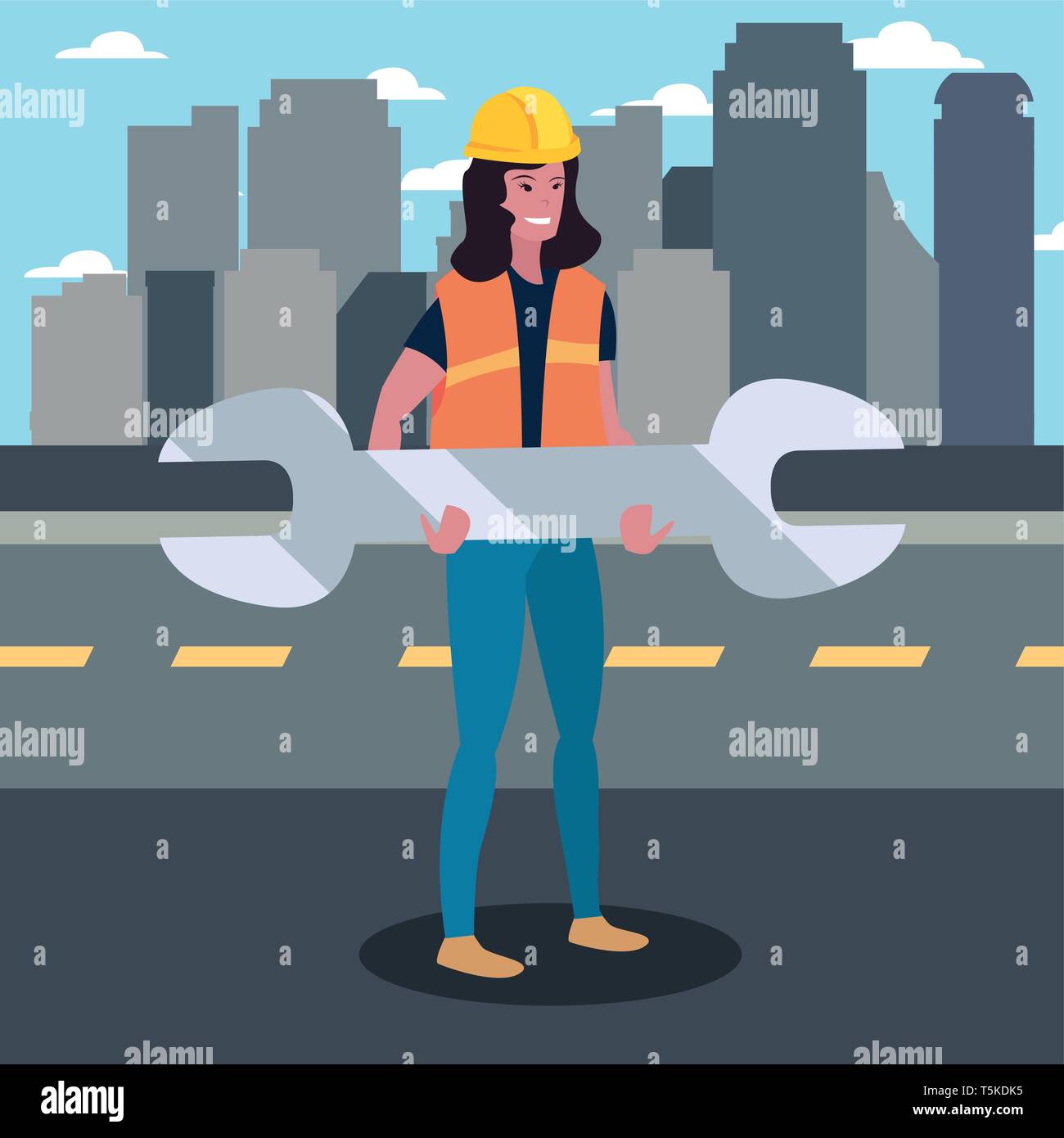 construction worker female wrench vector illustration design Stock ...