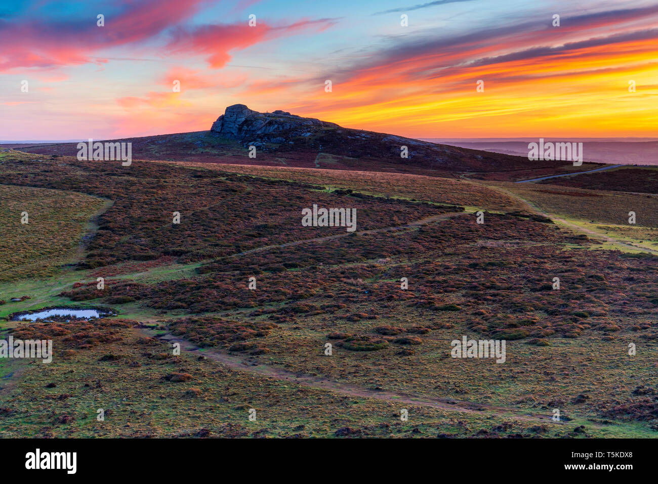 Haytor Rocks seen from Saddle Tor, Dartmoor National Park, Ilsington ...