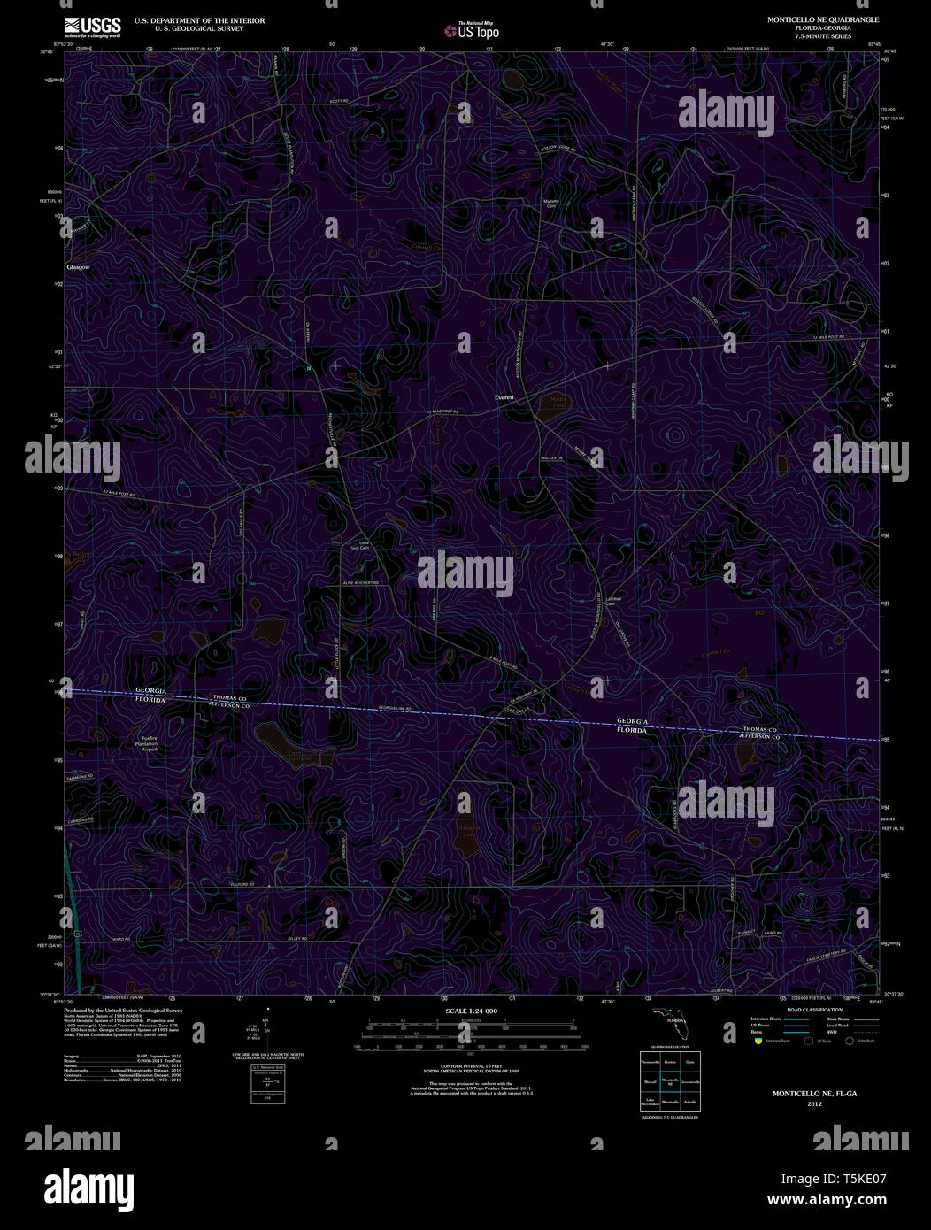 USGS TOPO Map Florida FL Monticello NE 20120724 TM Inverted Restoration ...