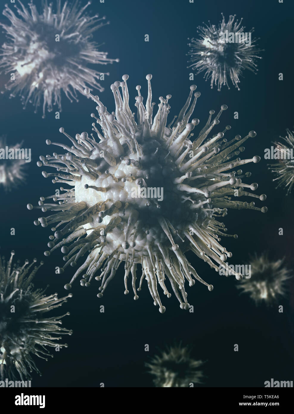 Virus Cells On Dark Background. 3D illustration conceptual sick cells ...