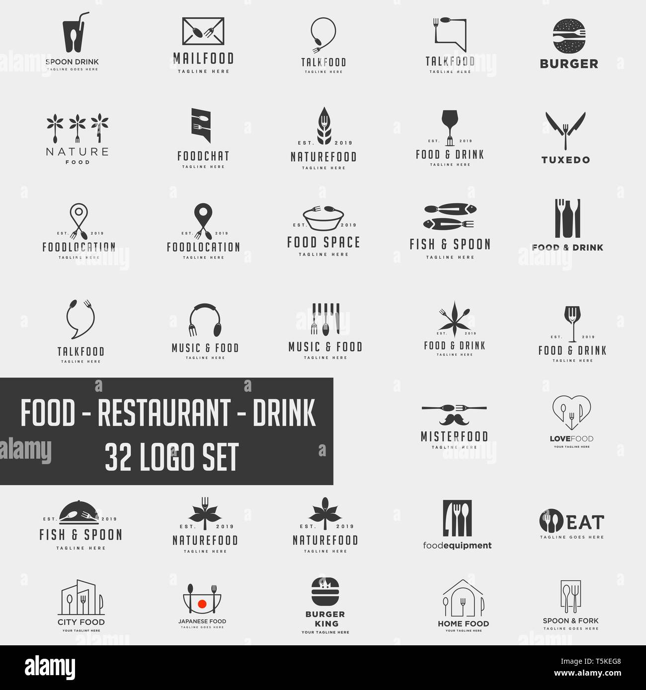 food chef logo collection design vector icon element, logo set download ...