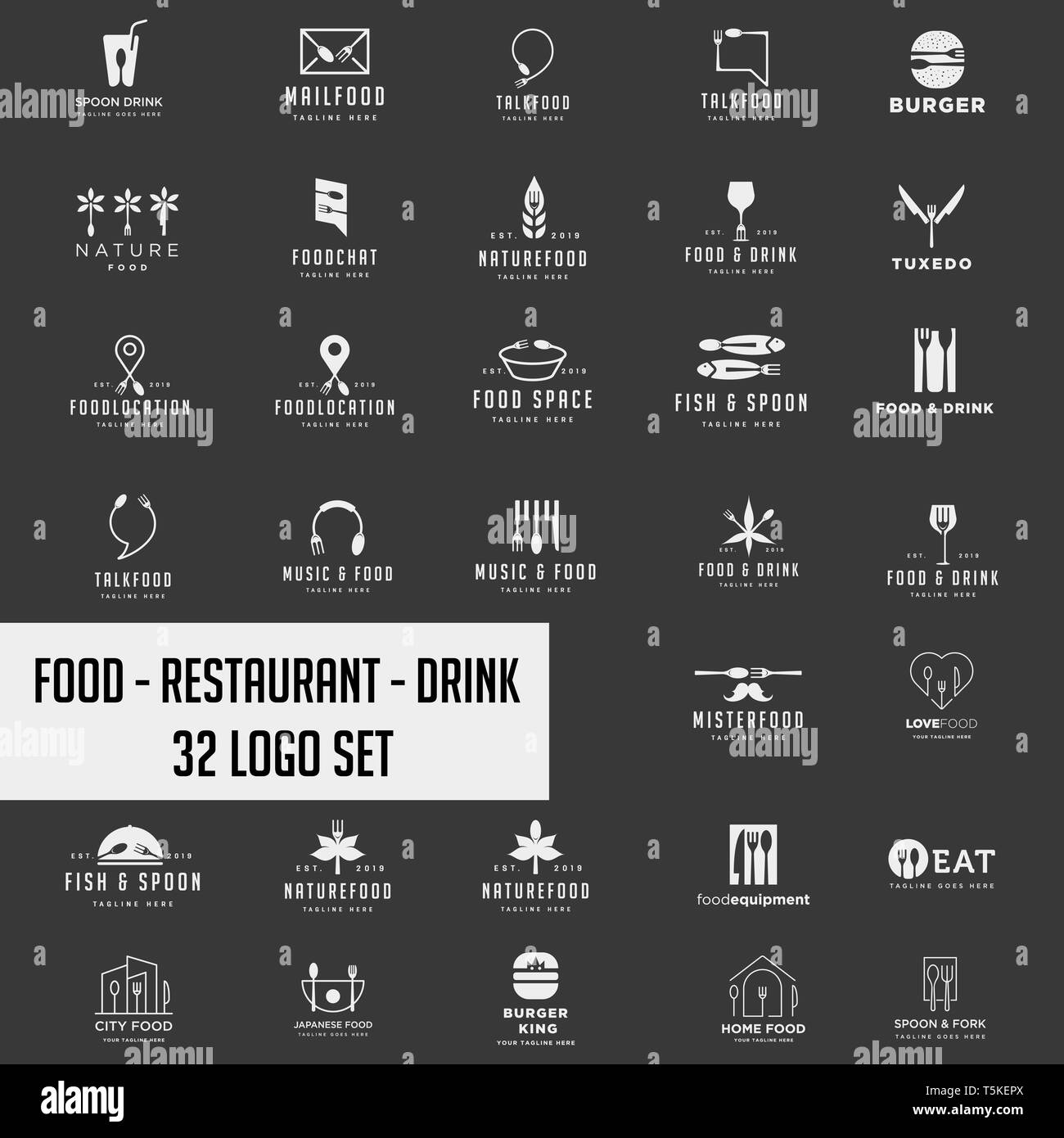 food chef logo collection design vector icon element, logo set download ...