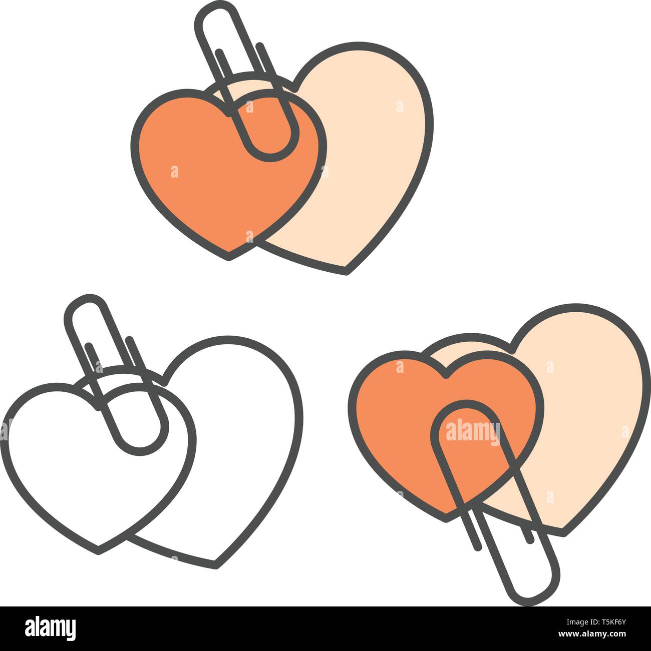 Two overlapping hearts united with staple - love or valentine icon ...