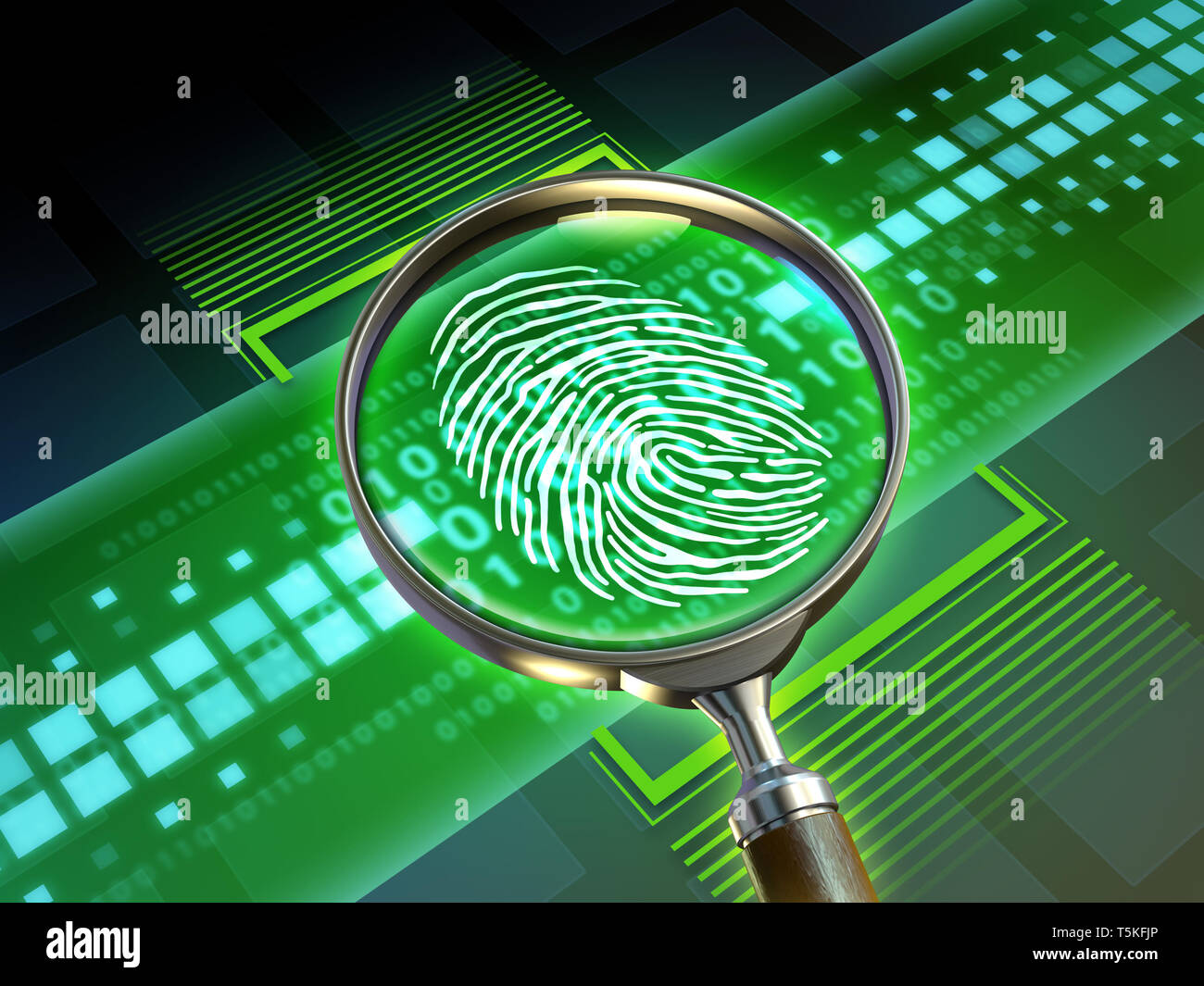 Magnify lens scanning some code and revealing a fingerprint. 3D ...