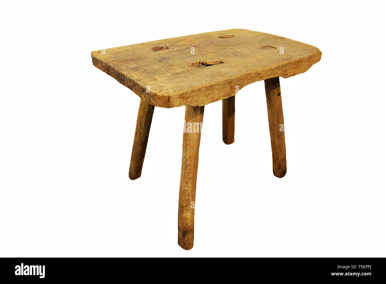 old handmade wooden stool isolated over white background Stock Photo ...