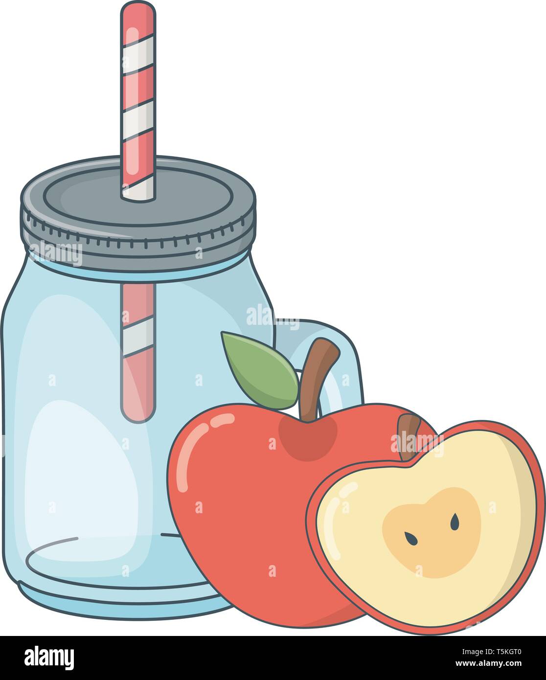 delicious tasty fruit apple with mason jar bottle cartoon vector ...