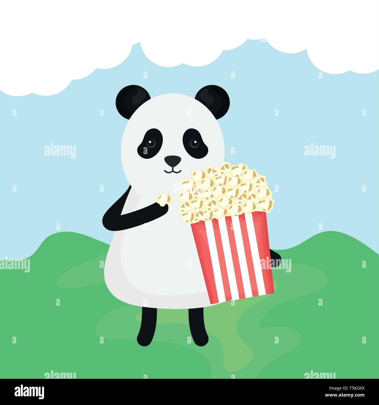 cute bear panda with pop corn character vector illustration design ...