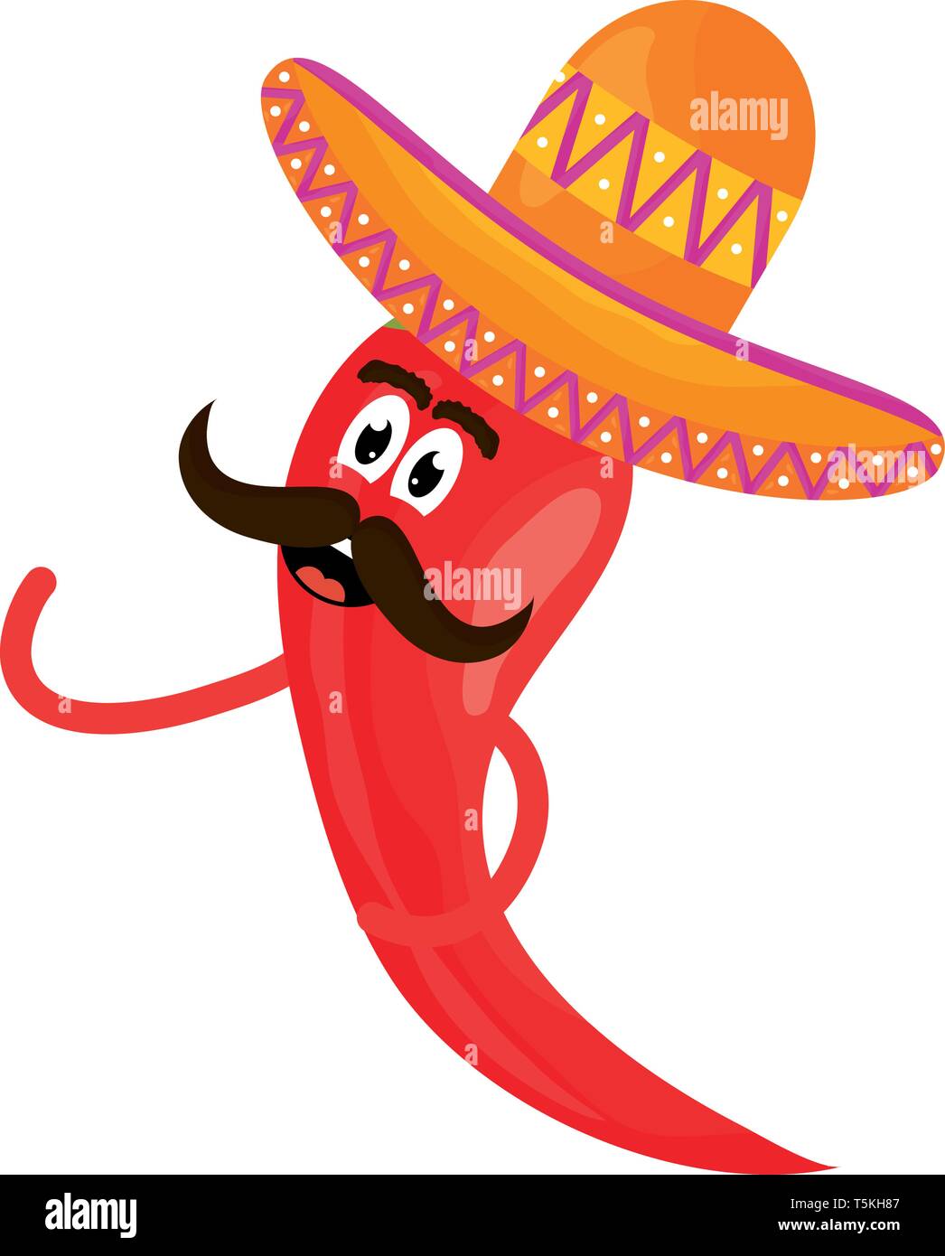 chilli pepper with mexican hat comic character vector illustration ...
