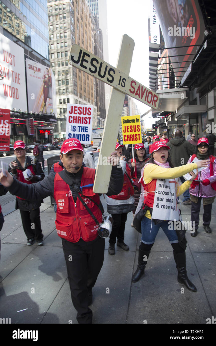 Korean missionary Christian evangelists work the streets of midtown ...