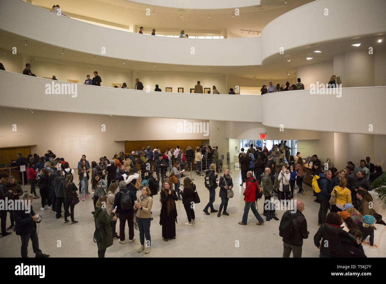 Museum goers at the Guggenheim Museum in New York City view the Hilma ...