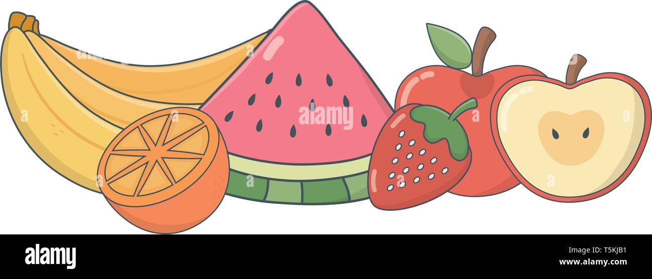 delicious tasty healthy fresh fruits cartoon vector illustration ...