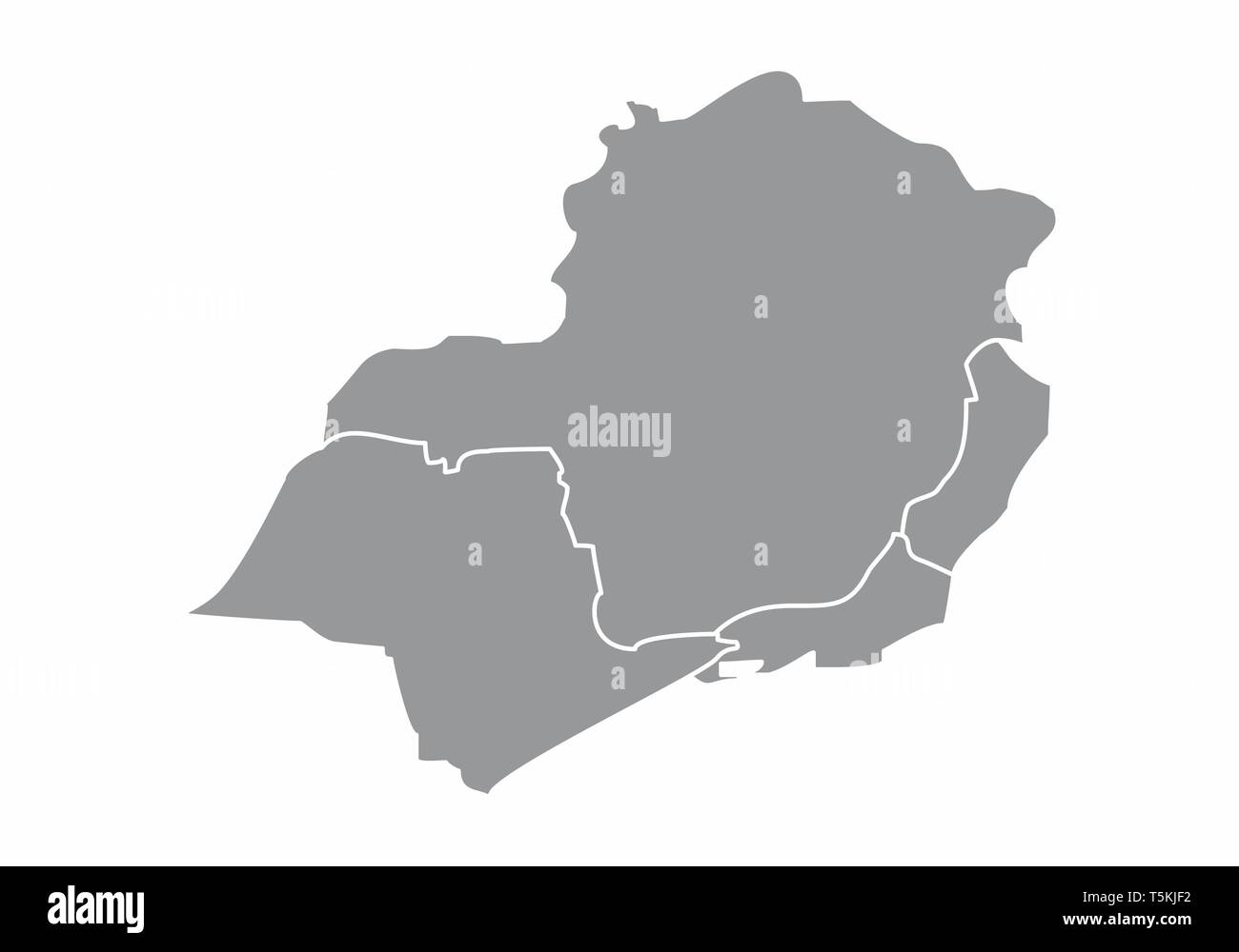 Gray map of the Brazil southeast region isolated on white background ...