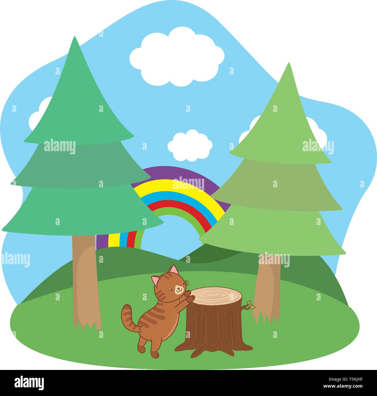 cute pet little animal cat outdoor scene cartoon vector illustration ...
