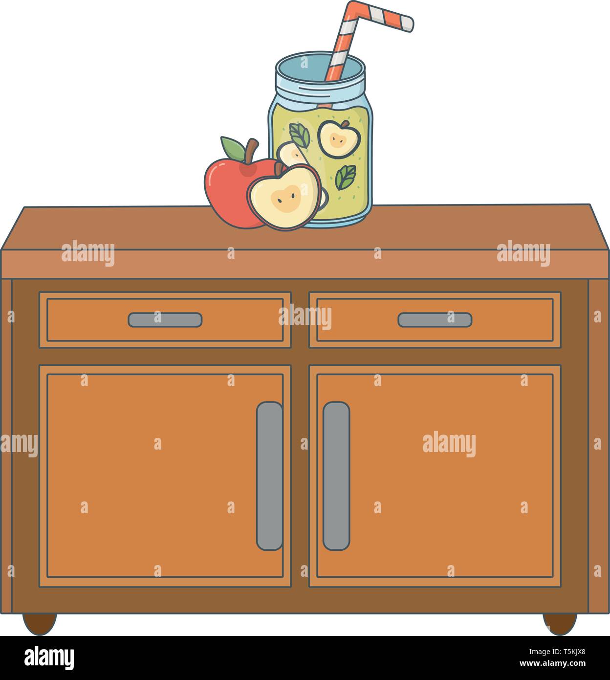 delicious healthy meal juice with fruits mix over wooden table cartoon ...