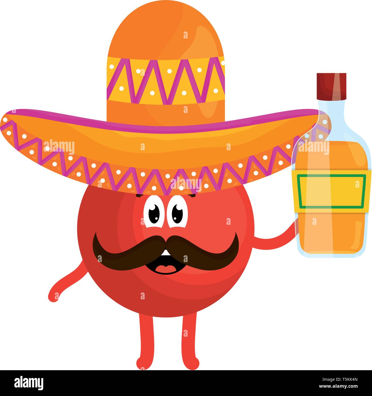 mexican emoji with hat and tequila bottle vector illustration design ...
