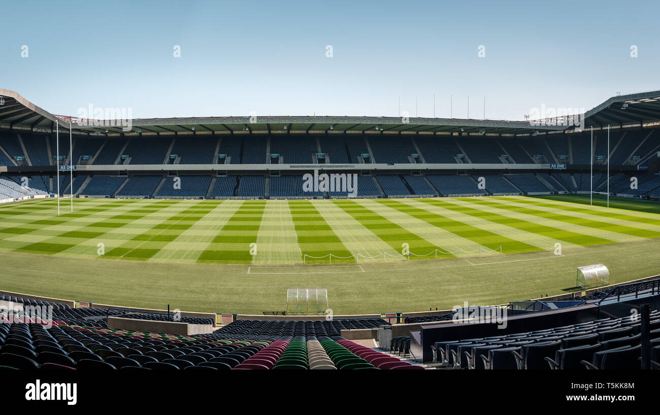 Murrayfield rugby stadium showing the entire pitch and east side of the ...