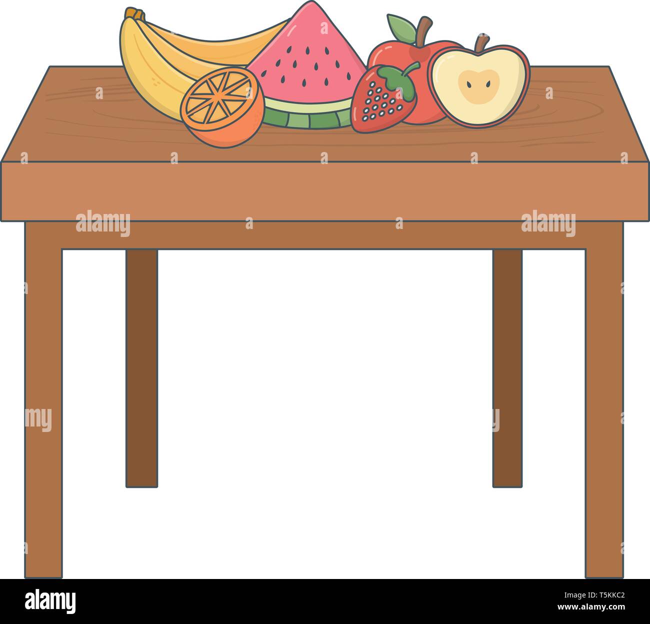 delicious healthy meal fruits mix over wooden table cartoon vector ...