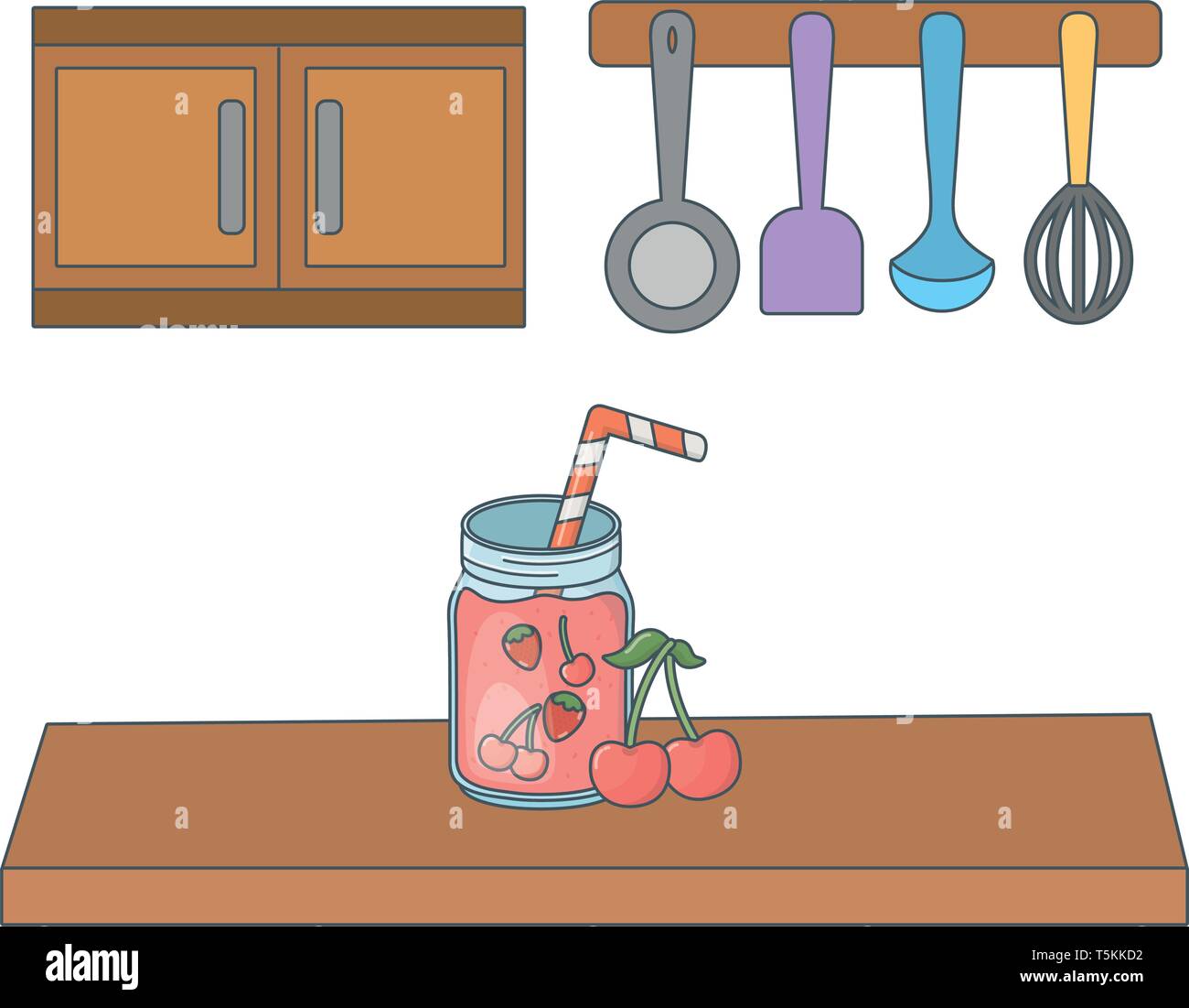 delicious healthy meal juice with fruits mix over wooden table kitchen ...