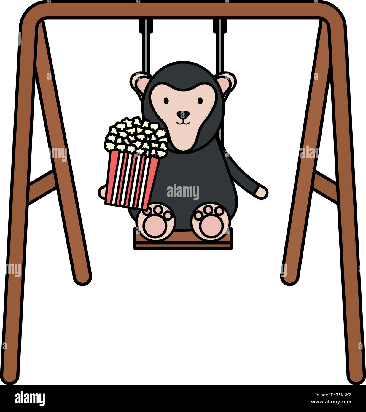 cute monkey with popcorn in swing vector illustration design Stock ...