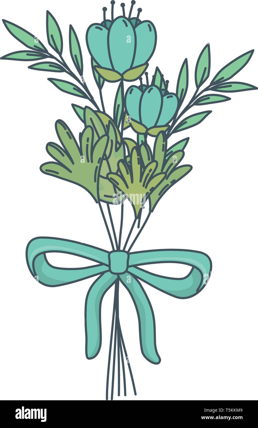 floral nature flowers decoration with ribbon cartoon vector ...