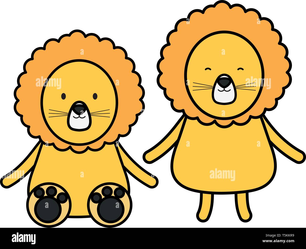cute lions couple childish characters vector illustration design Stock ...