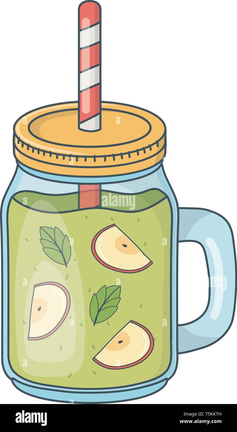 delicious tasty refresh fruit apple juice mason jar cartoon vector ...