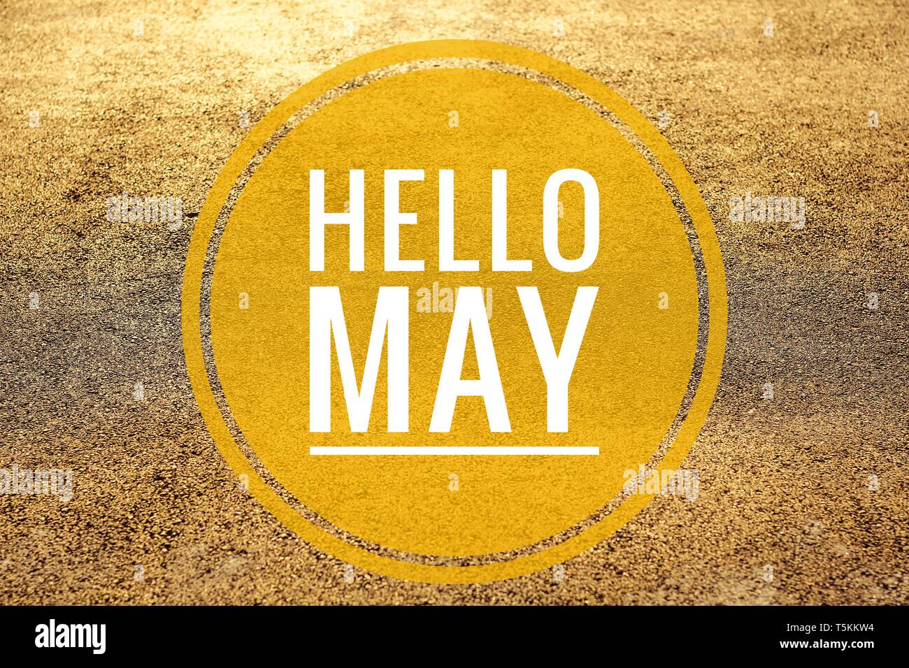 Banner hello may. Text on the photo hello May. Welcome card New month ...