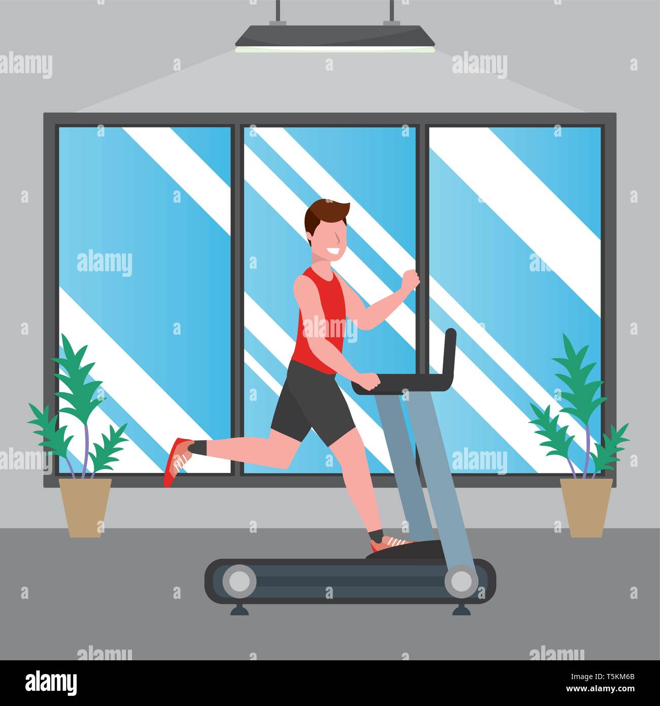 fitness exercise man running over treadmill workout healthy fit ...