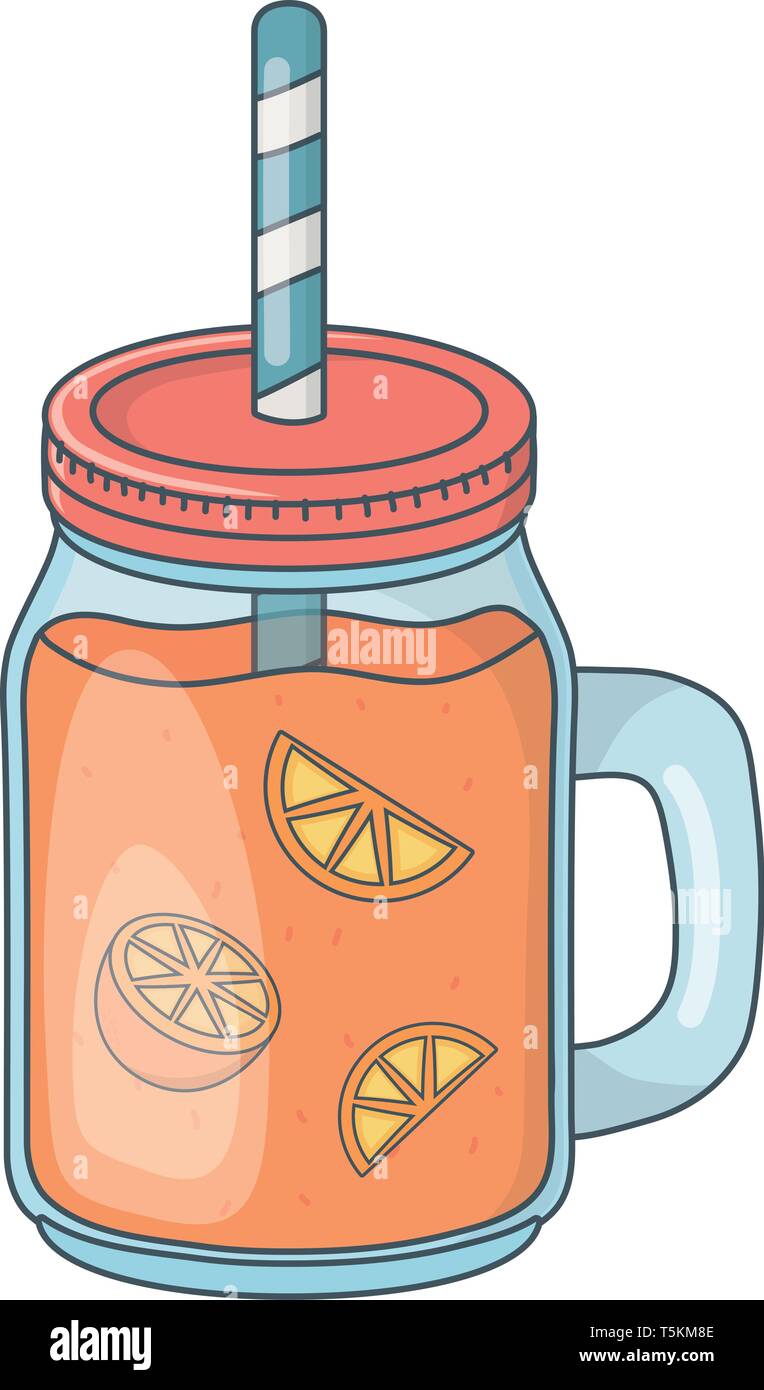 delicious tasty refresh fruit orange juice mason jar cartoon vector ...