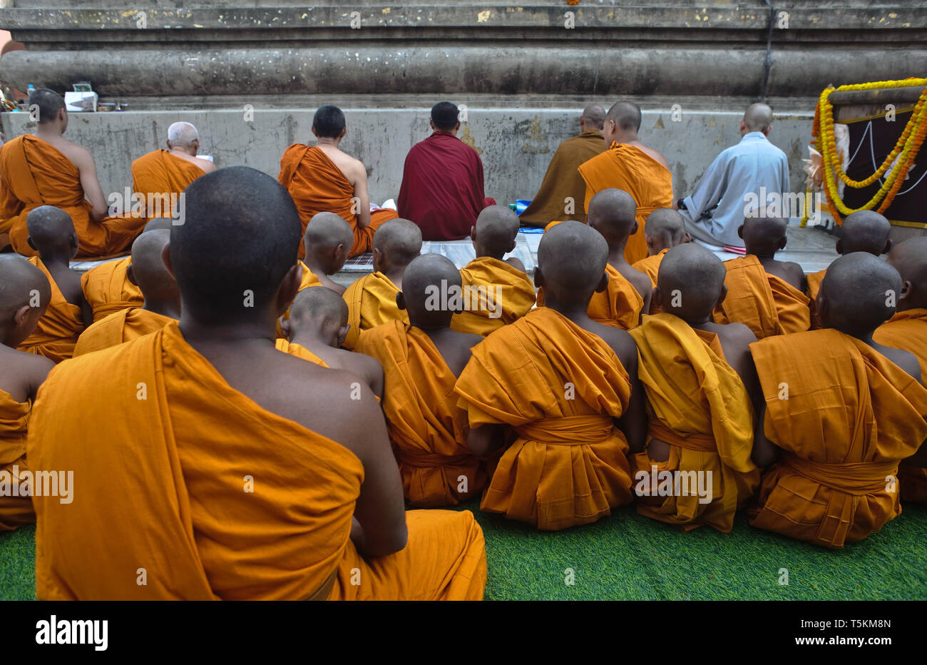 Buddhist monks and boys at the Mahabodhi temple ( India Stock Photo - Alamy
