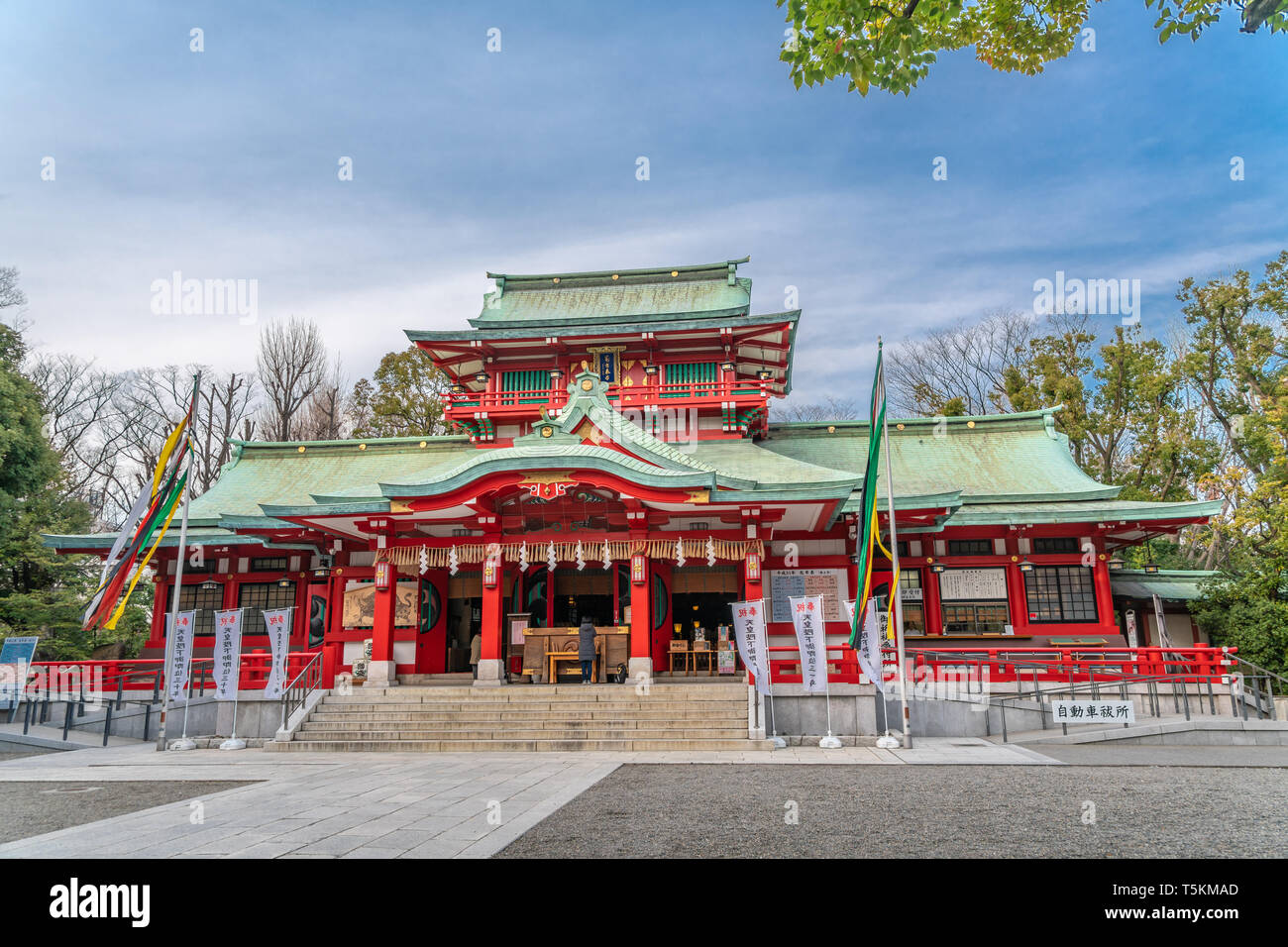 Tokyo, Japan - March 15, 2019 : Honden (Main Hall) of Tomioka Hachiman ...