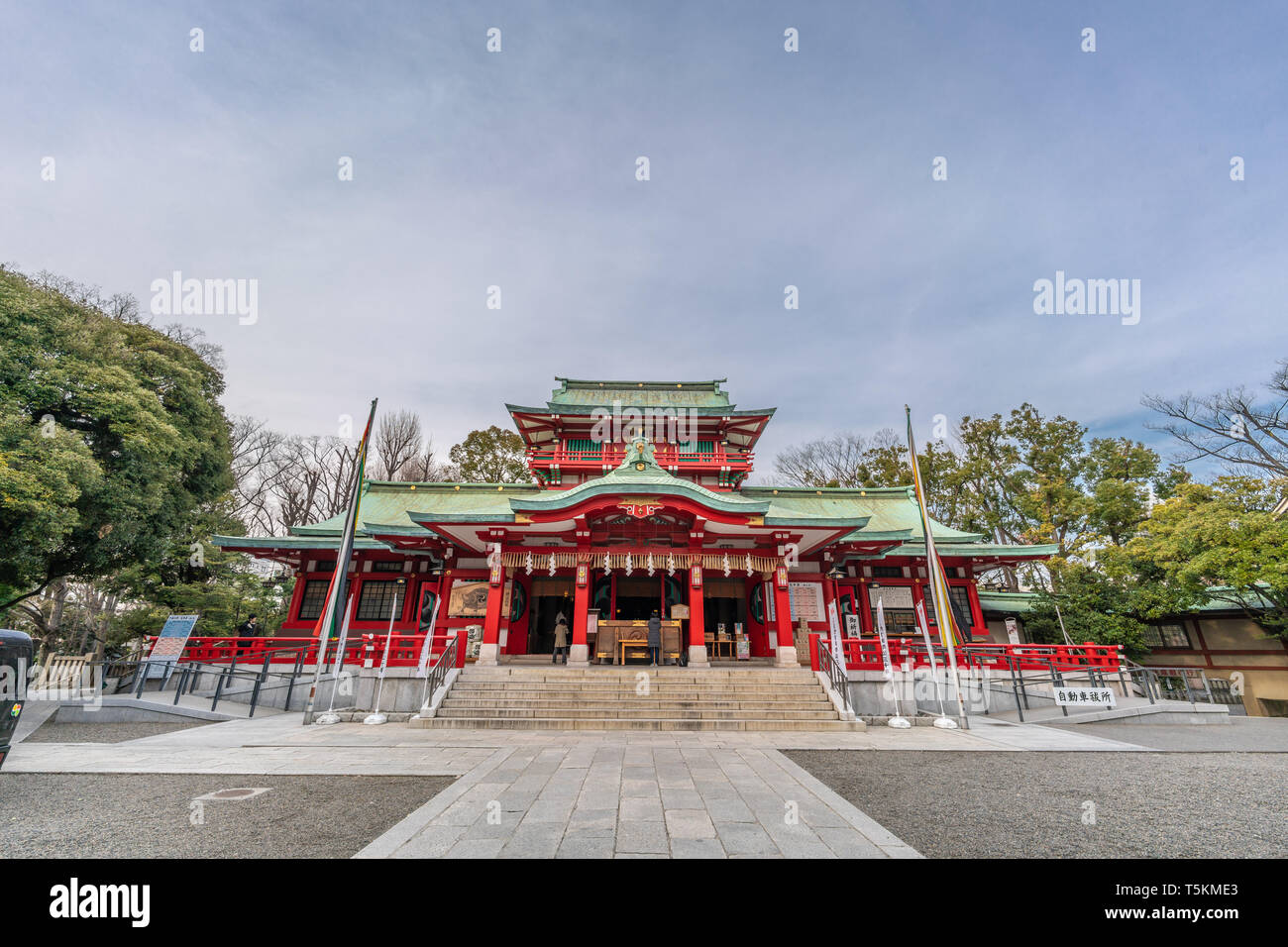 Tokyo, Japan - March 15, 2019 : Devoted people praying at Honden (Main ...