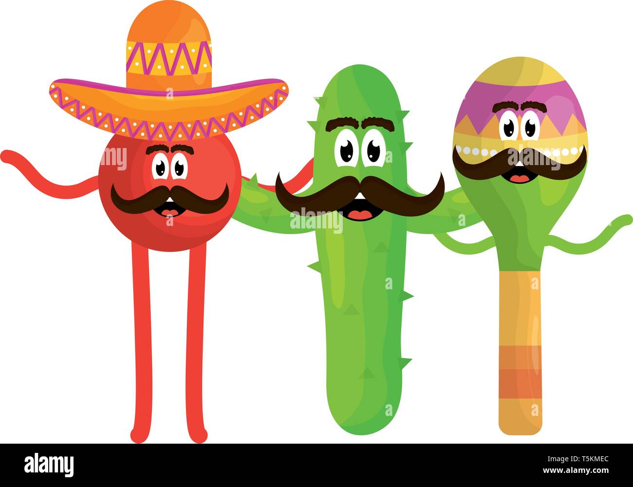 mexican cactus and maraca emoji characters vector illustration design ...