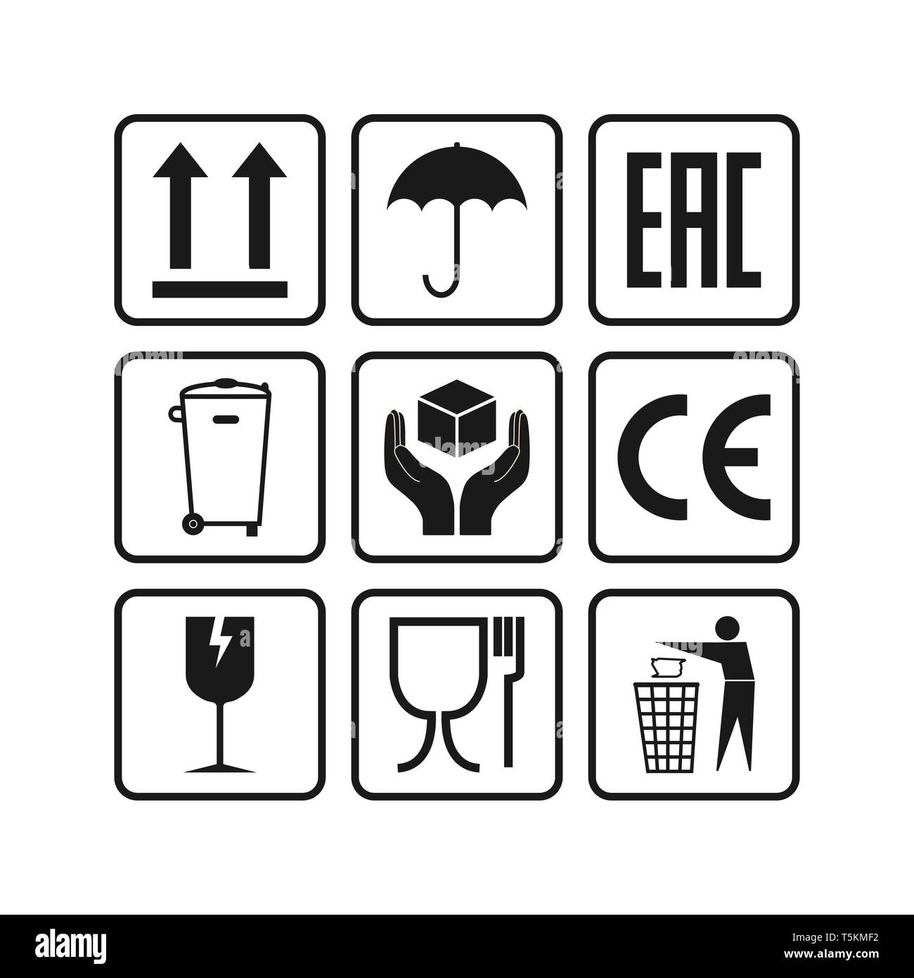 Vector illustration, flat design. Packaging icons, package signs set ...