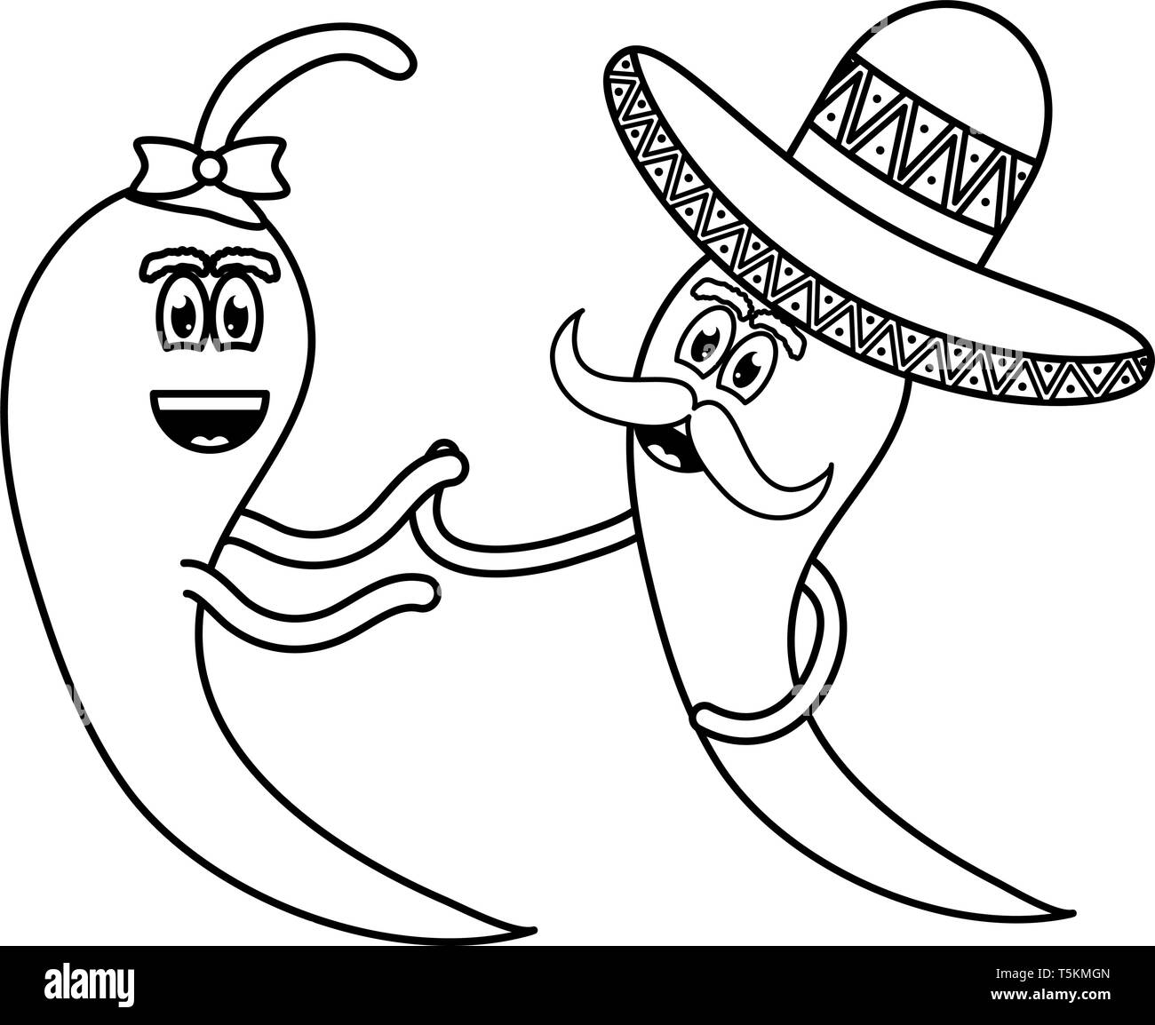 chilli peppers with mexican hat comic characters vector illustration ...