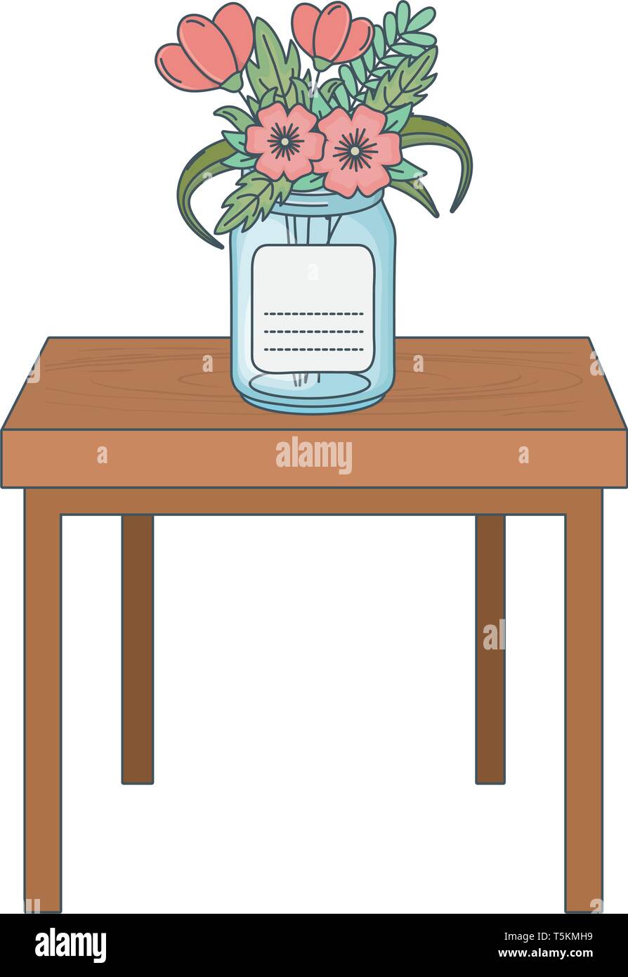 floral nature flowers over wooden table cartoon vector illustration ...