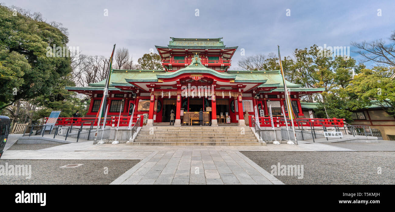 Tokyo, Japan - March 15, 2019 : Panoramic view of Honden (Main Hall) of ...
