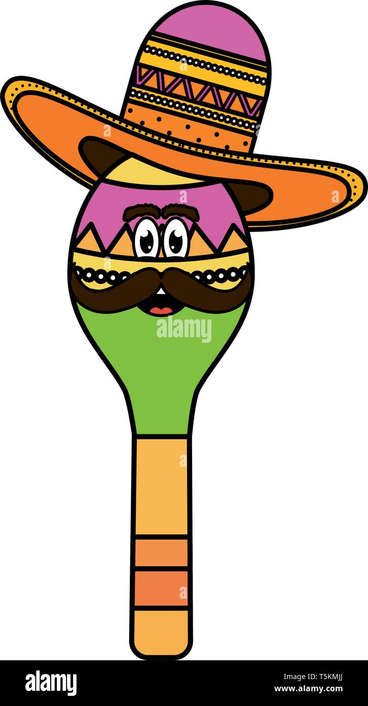 mexican maraca with mustache and hat character vector illustration ...