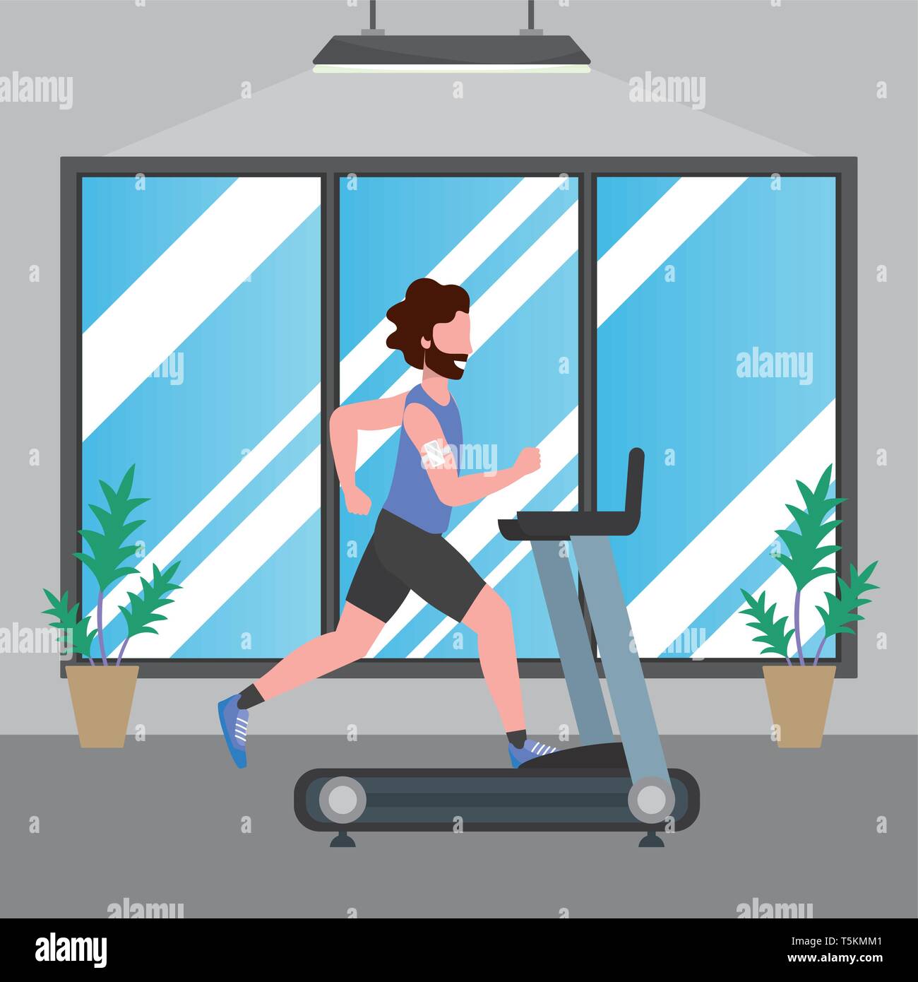 fitness exercise man running over treadmill workout healthy fit ...