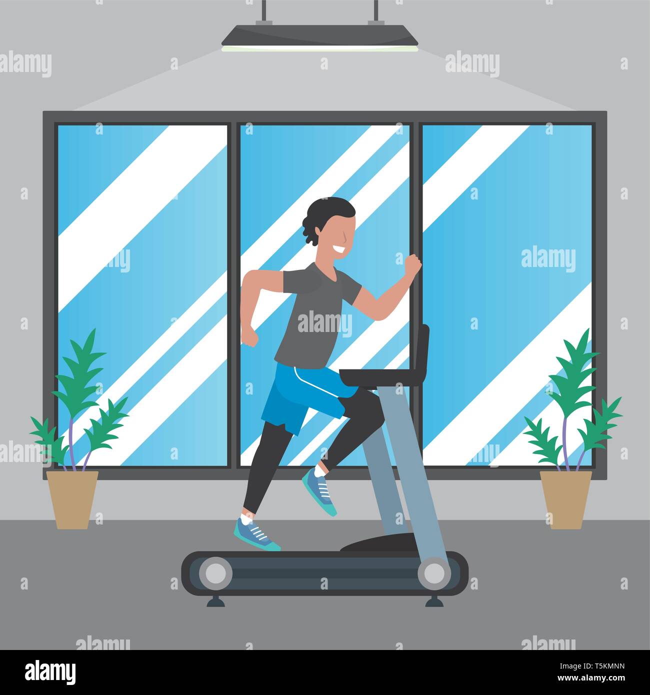 fitness exercise man running over treadmill workout healthy fit ...