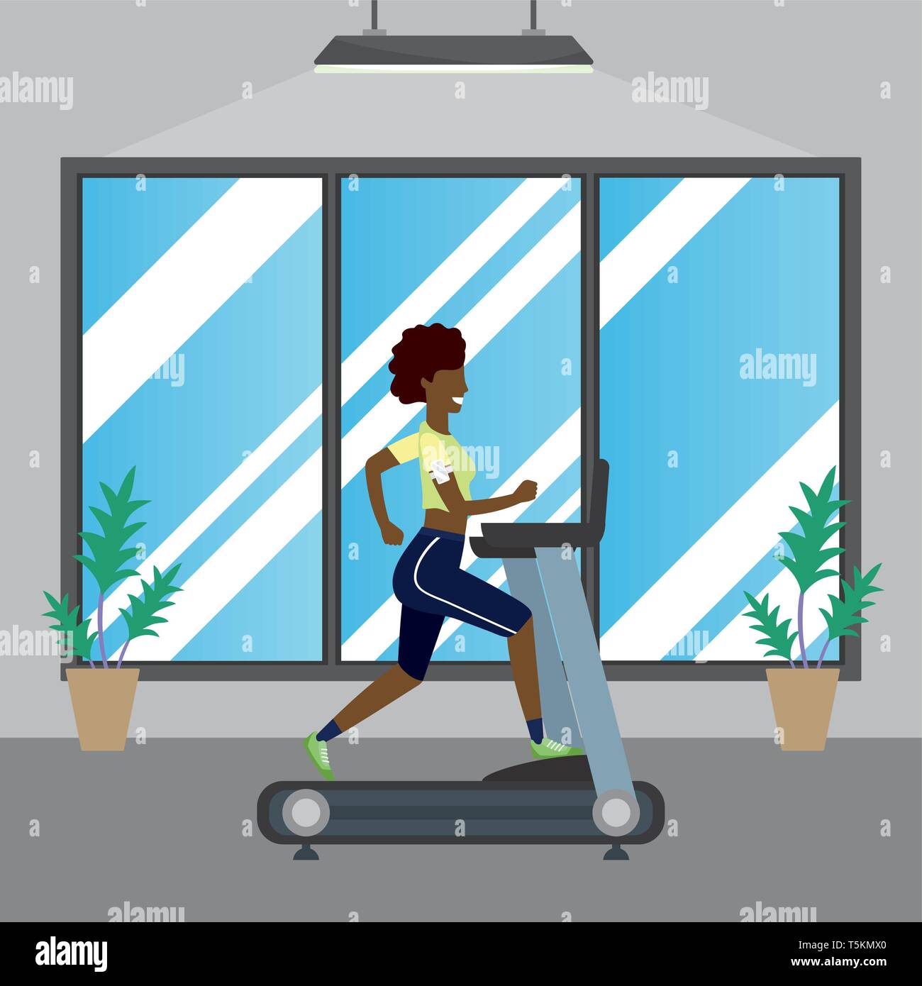 fitness exercise woman running over treadmill workout healthy fit ...