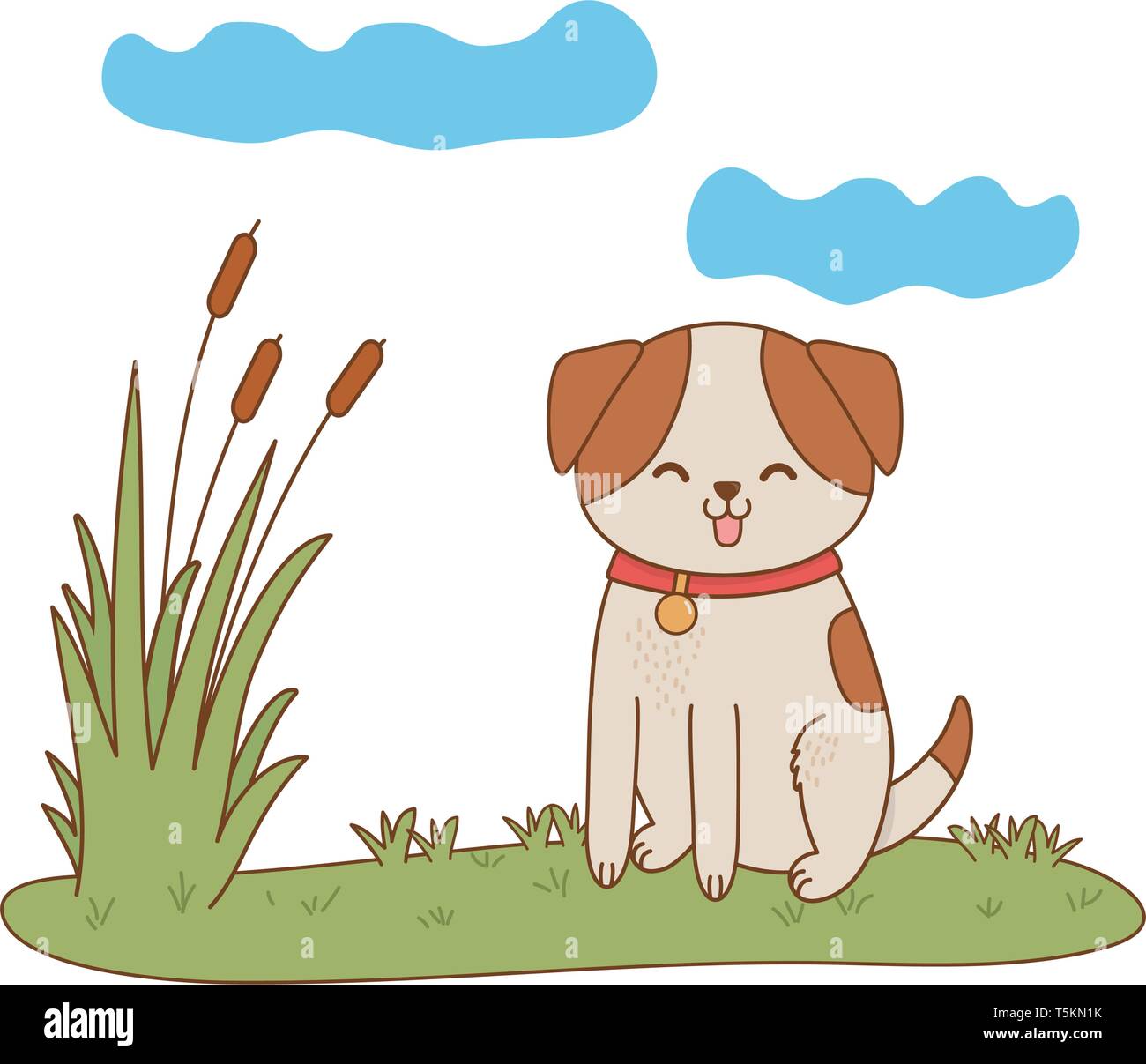 cute pet little animal dog outdoor scene cartoon vector illustration ...