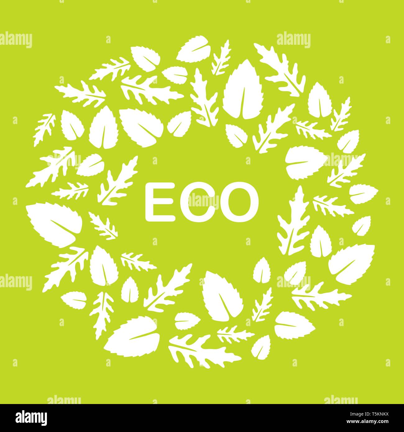 Vector illustration with arugula and basil leaves. Eco design. Vegan ...